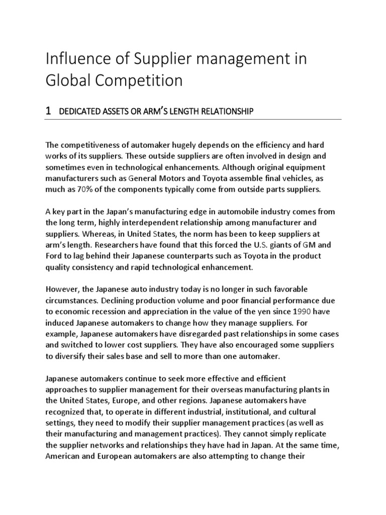 Influence of Supplier Management in Global Competition | PDF ...