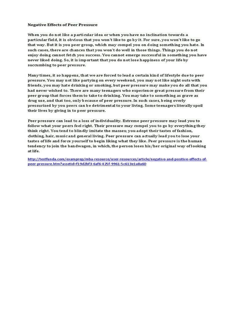 Negative Effects of Peer Pressure | PDF