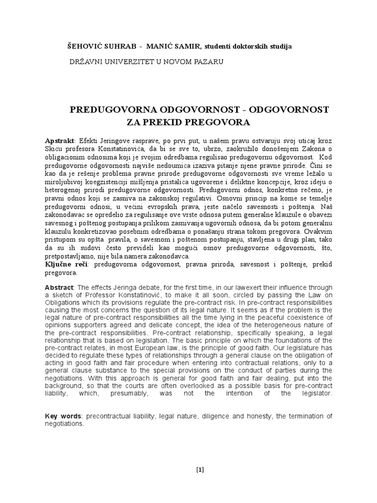 Predugovorna Odgovornost - Odgovornost Za Prekid Pregovora | PDF