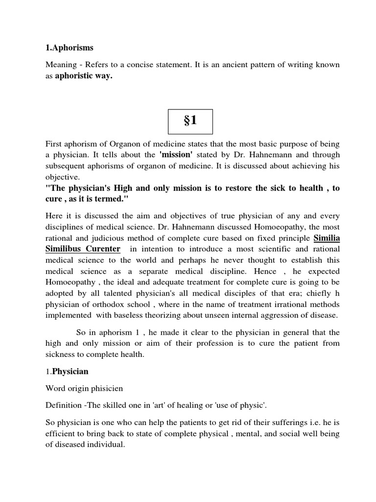 Aphorism 1-104 | PDF | Homeopathy | Causality
