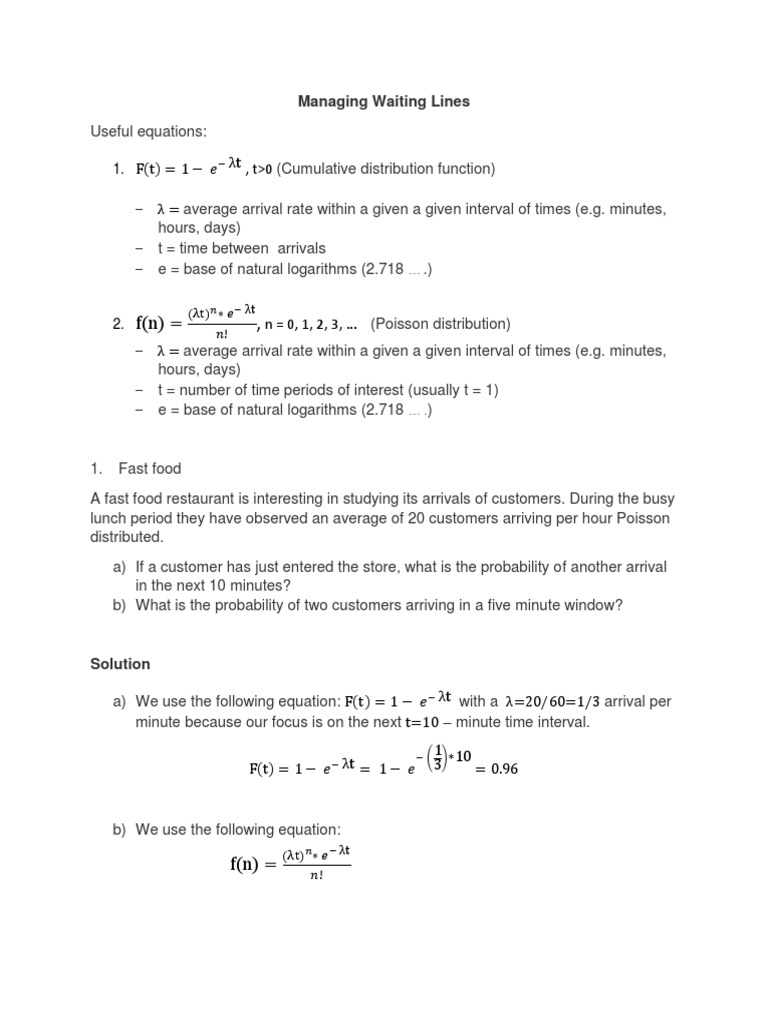 Seminar 6 Waiting Lines Solutions | PDF | Poisson Distribution ...