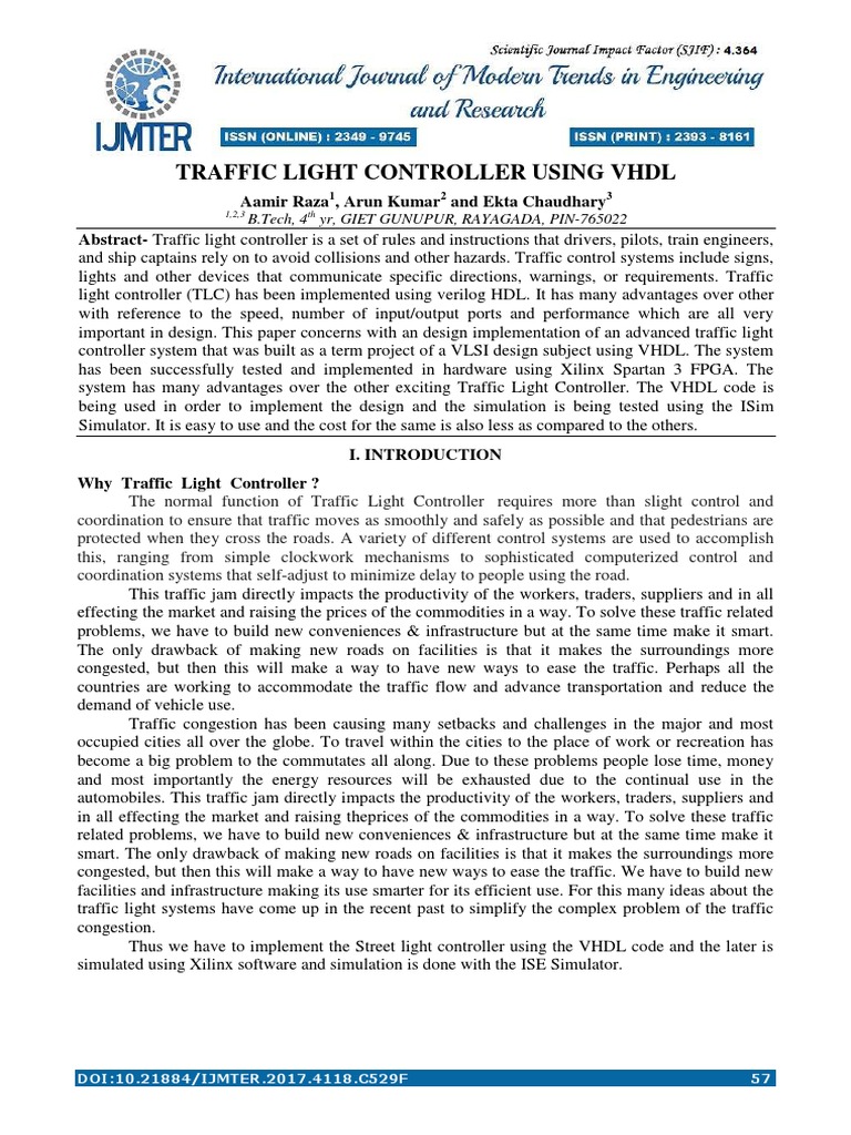 Traffic Light Controller Using VHDL | PDF | Field Programmable Gate Array | Hardware Description ...
