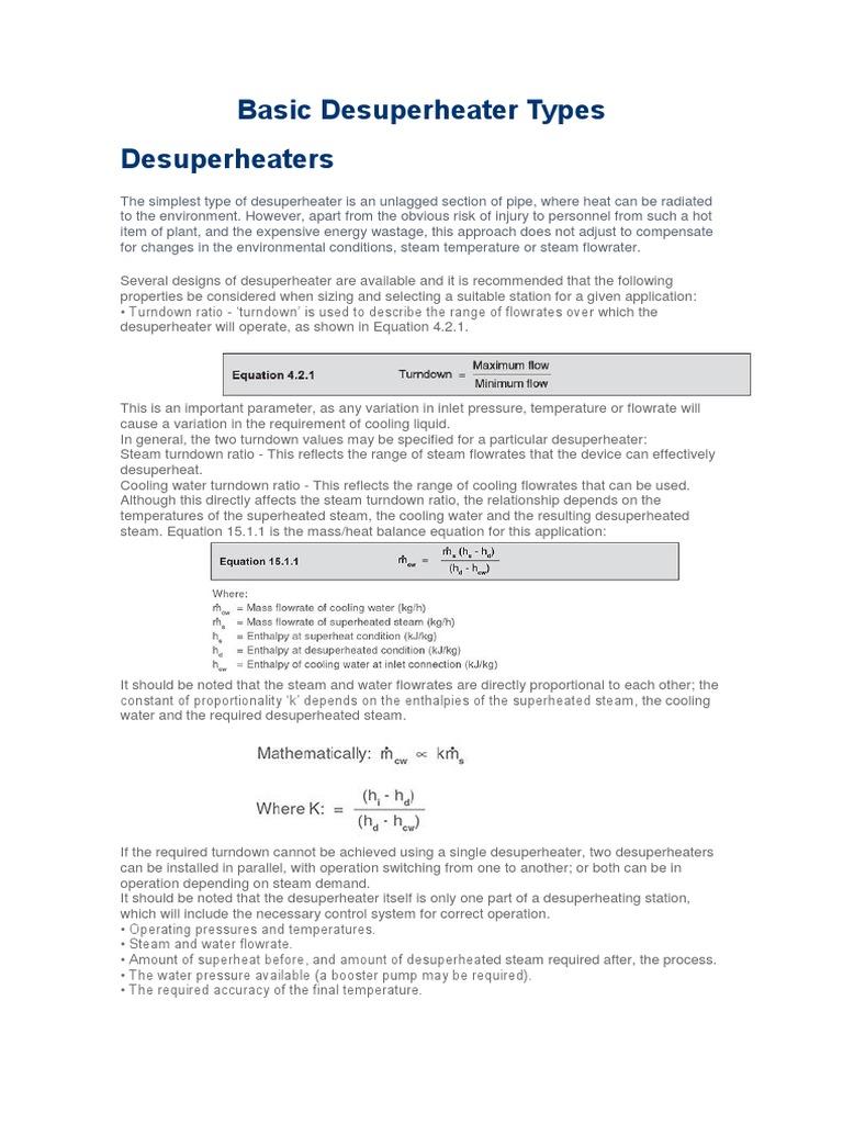 Basic Desuperheater Types PDF | PDF | Steam | Heat Transfer