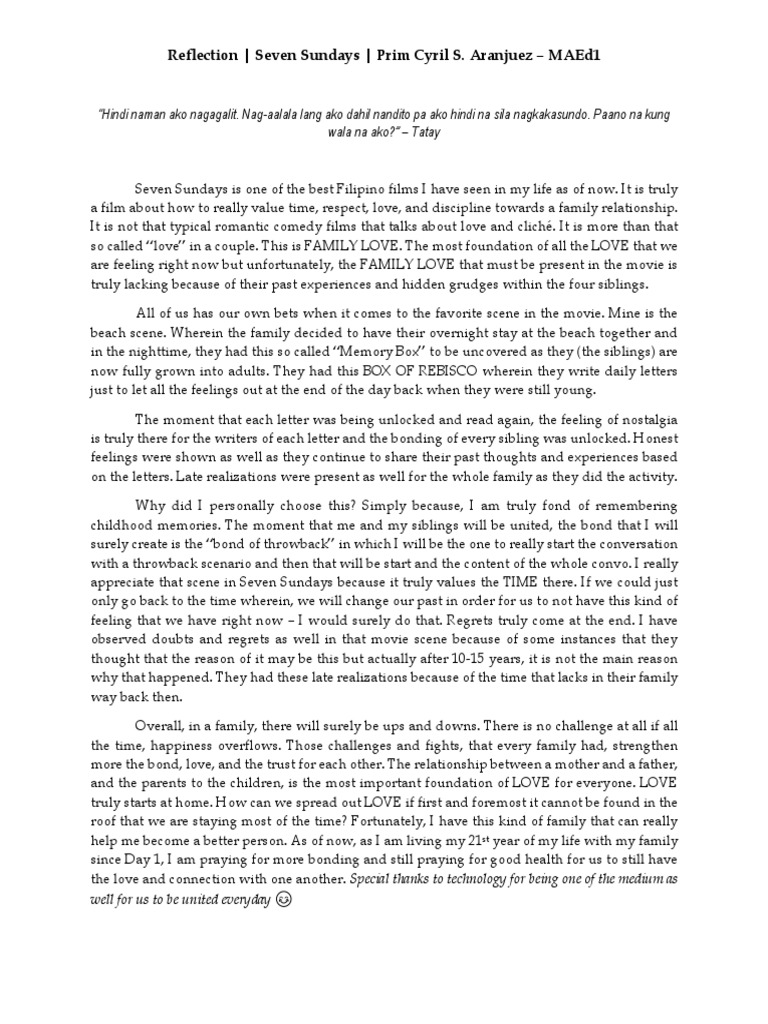 Reflection - Seven Sundays | PDF