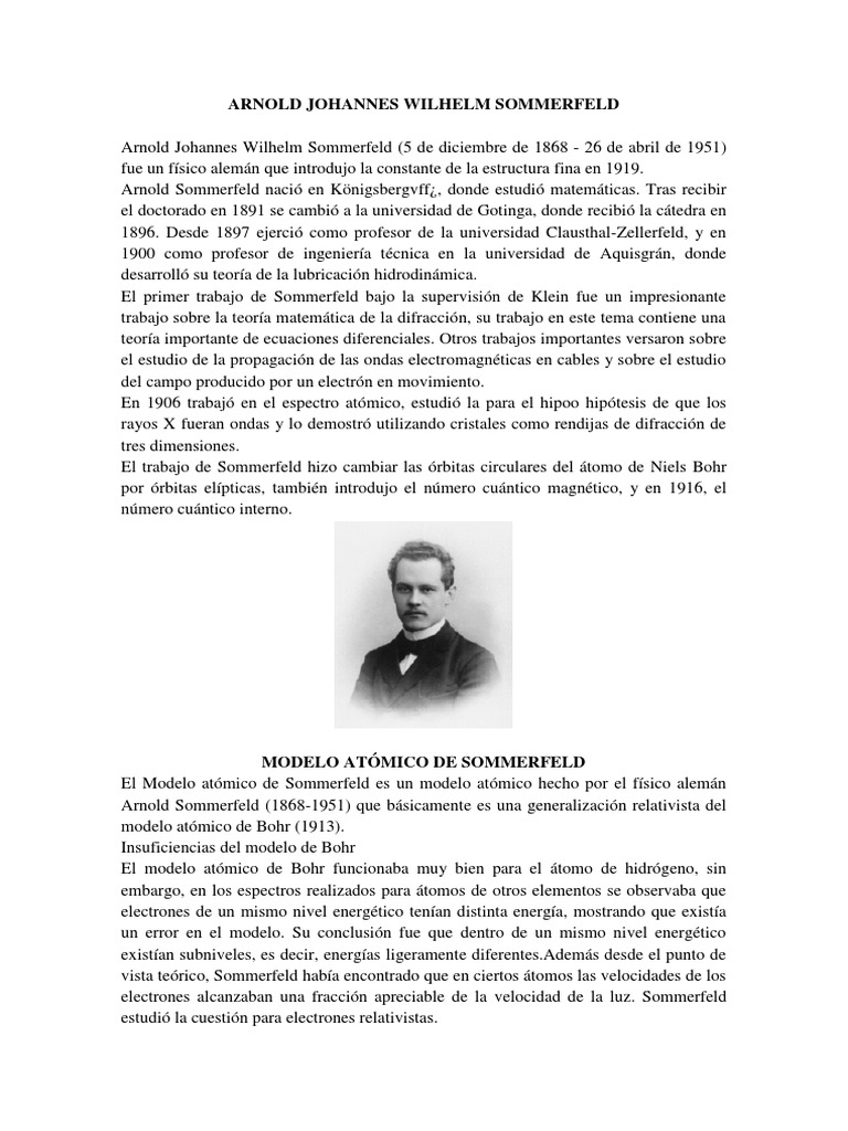 Biografía y aportaciones de Sommerfeld | PDF | Átomos | Electrón