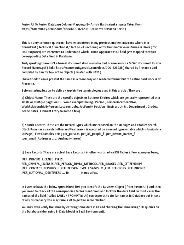 Fusion Database Mapping Column | PDF | Databases | Data