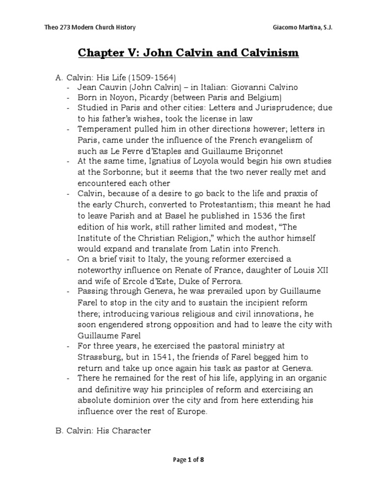 Chapter V John Calvin and Calvinism | PDF | John Calvin | Calvinism