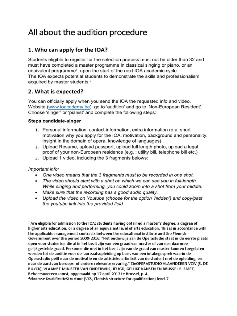 All About The Audition Procedure: 1. Who Can Apply For The IOA? | PDF ...