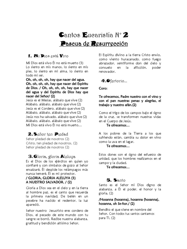 Letra Cantos Eucaristía N°-2 | PDF | eucaristía | Cordero de Dios