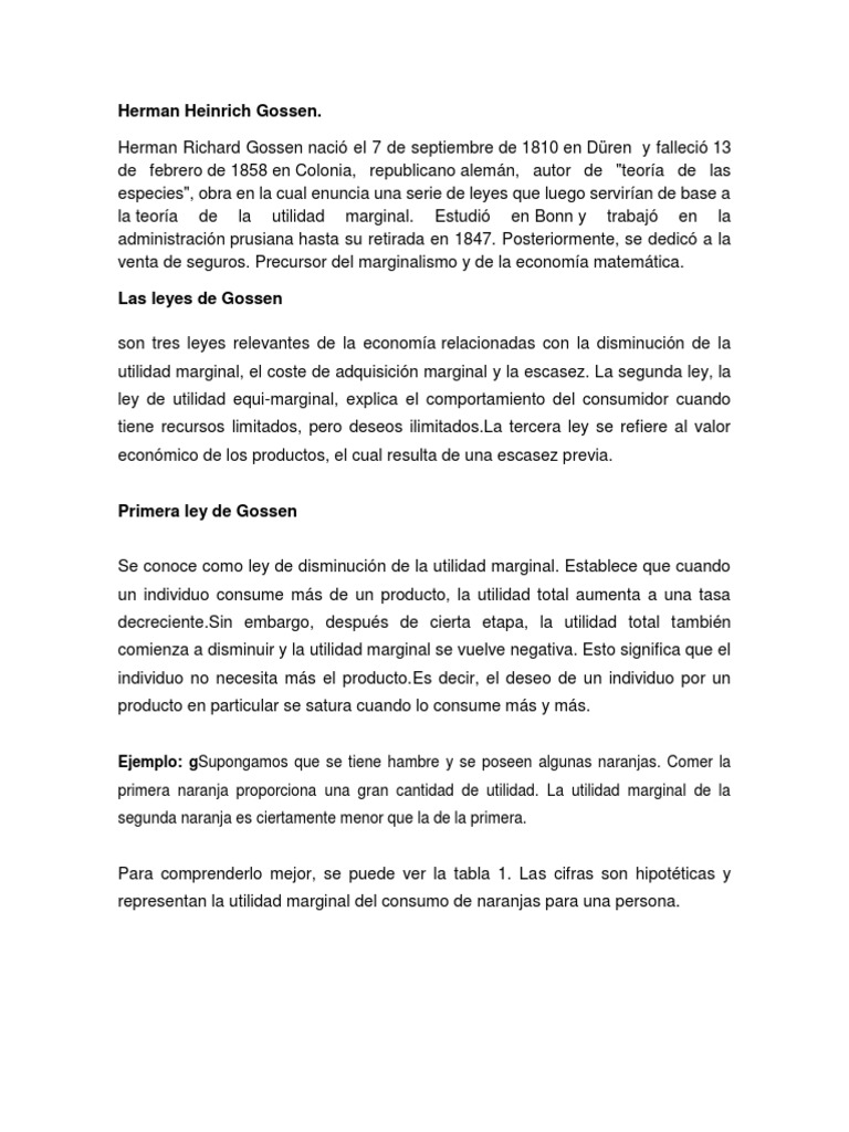 Herman Heinrich Gossen 1 | PDF | Utilidad | Utilidad marginal