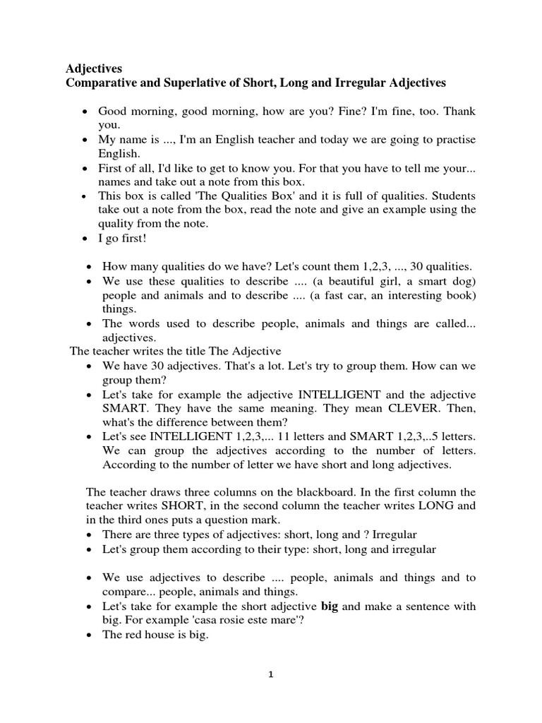 Adjectives English Lesson | PDF | Adjective | Syntactic Relationships