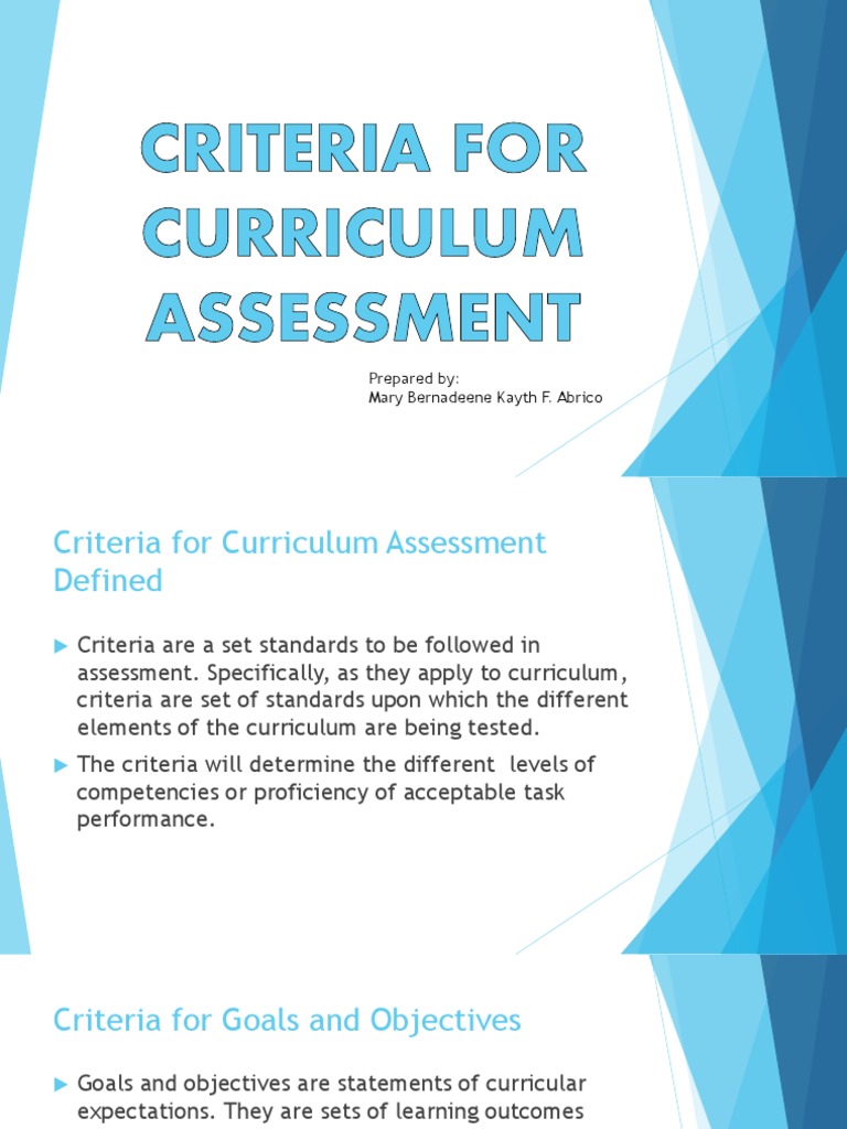 Criteria For Curriculum Assessment | PDF | Curriculum | Educational ...