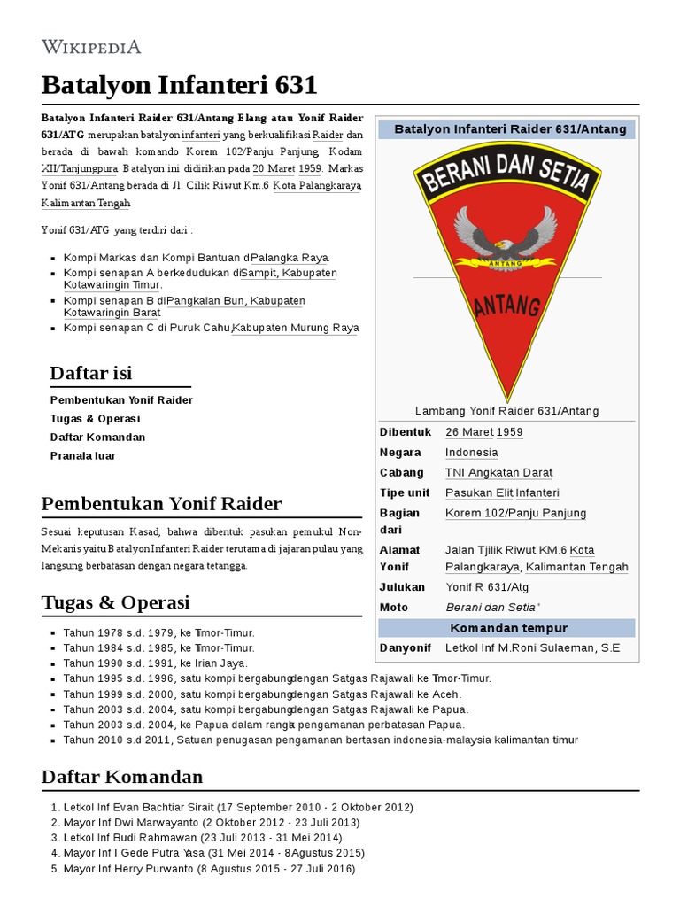 Batalyon Infanteri 631 PDF | PDF