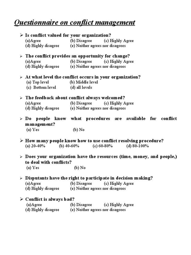 Conflict Management Survey | PDF | Action (Philosophy) | Behavioural ...