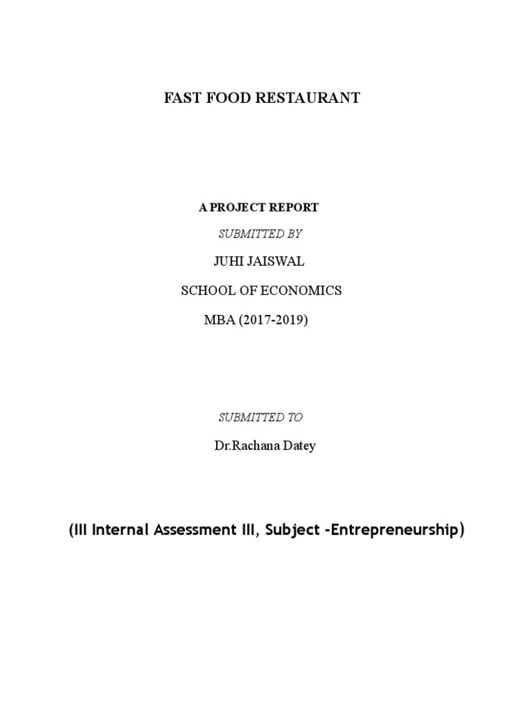 Fast Food Restaurant Project Report | PDF | Retail | Fast Food