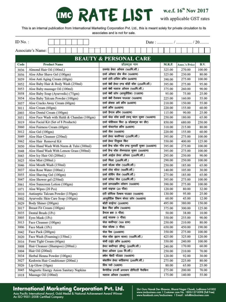 Rate List | PDF | Foods | Nature