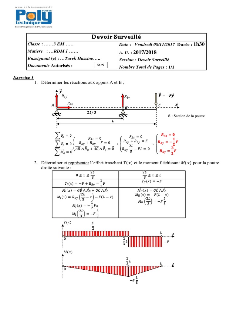 Corr DS RDM1 2017-2018 PDF | PDF | Élasticité (Physique) | Ingénierie de produits chimiques