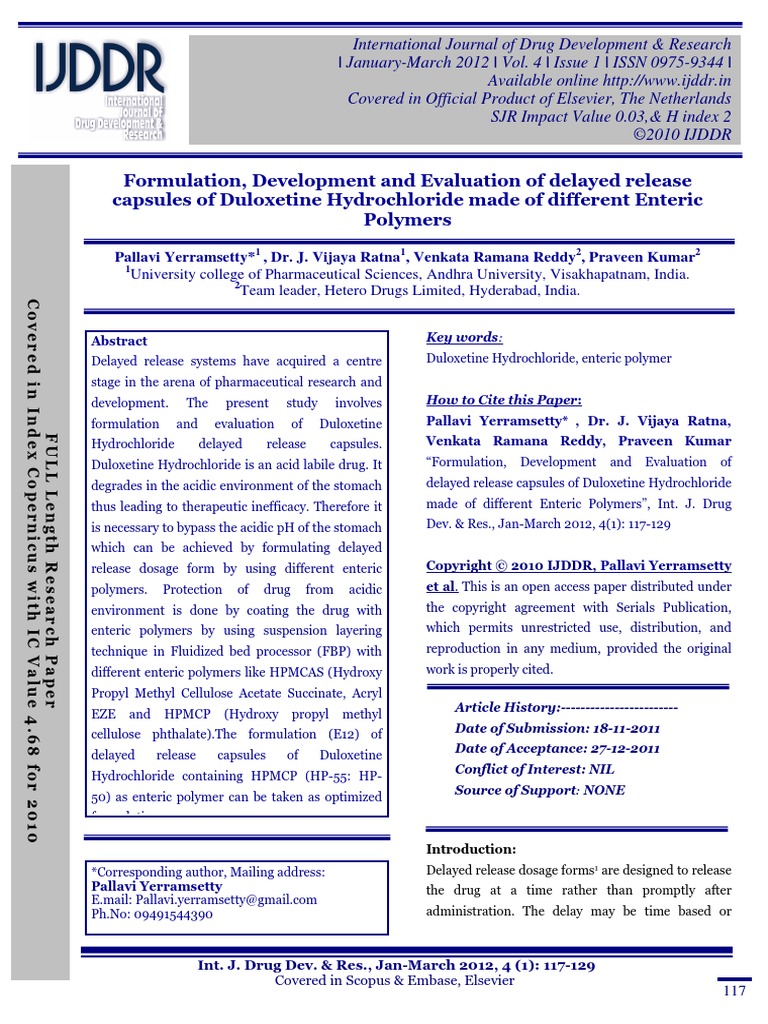 Formulation, Development and Evaluation of Delayed Release Capsules of ...