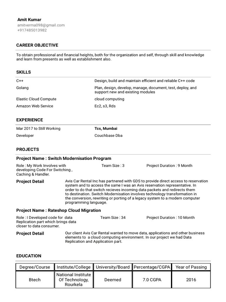 Amit Kumar's Resume Highlighting His Skills and Experience as a ...