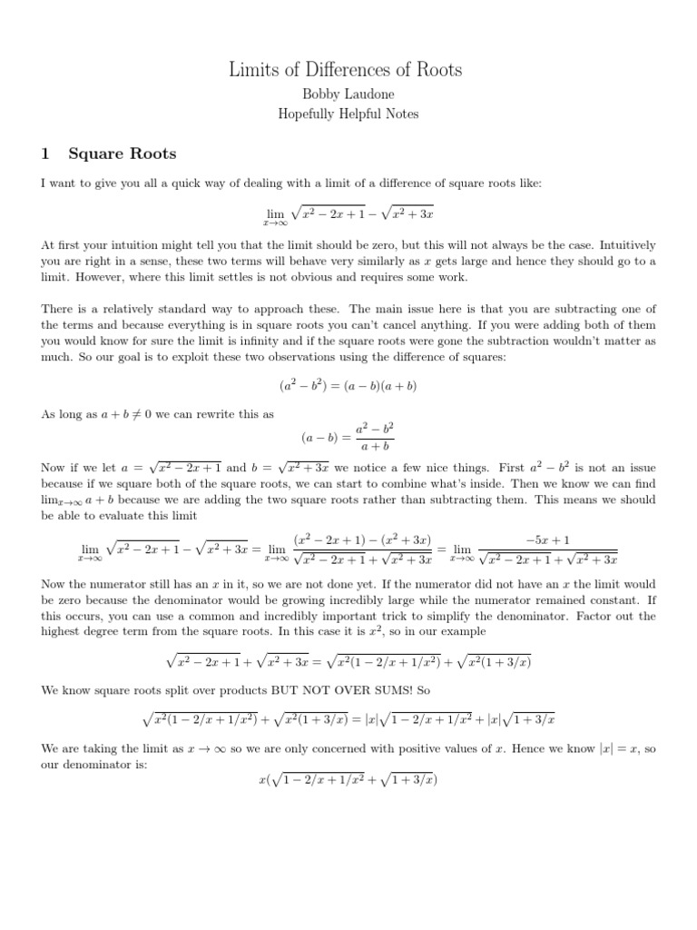 Difference of Roots | PDF | Fraction (Mathematics) | Subtraction