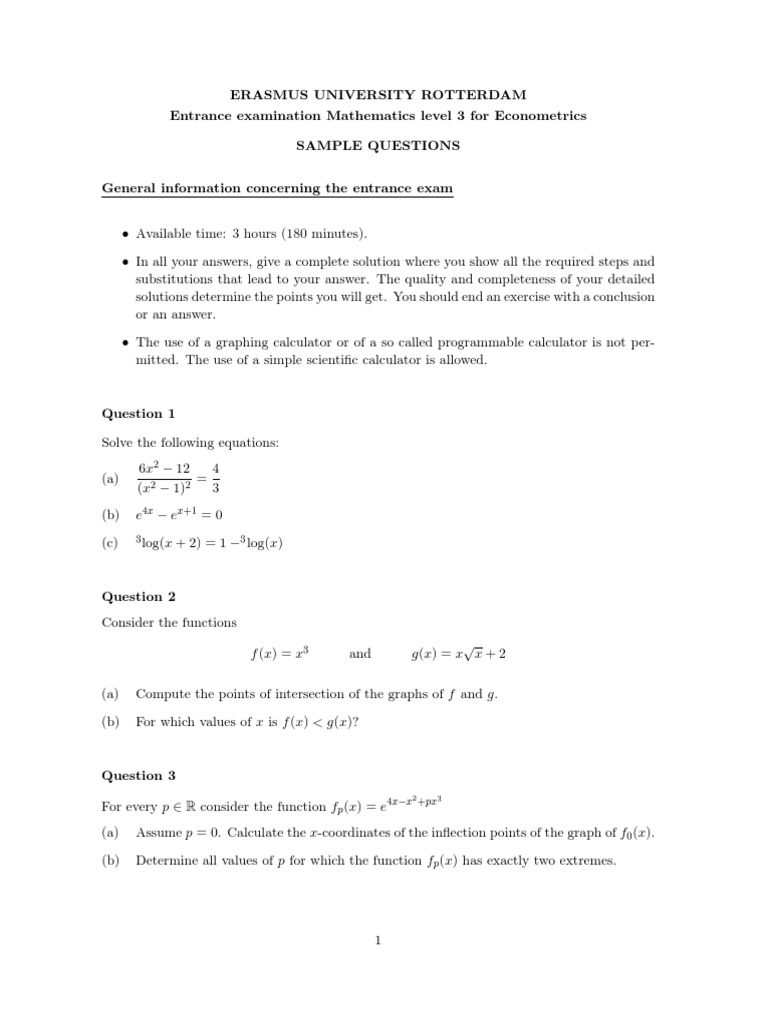 Econometrics Sample Questions | PDF | Function (Mathematics) | Logarithm