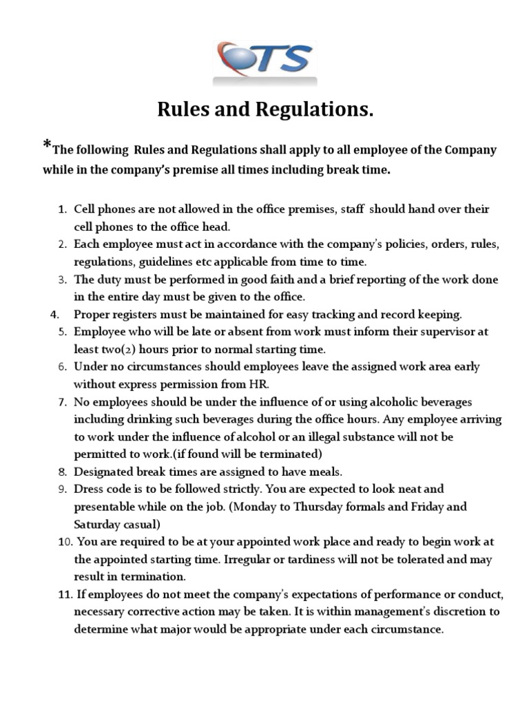 Employee Rules and Regulations Overview | PDF