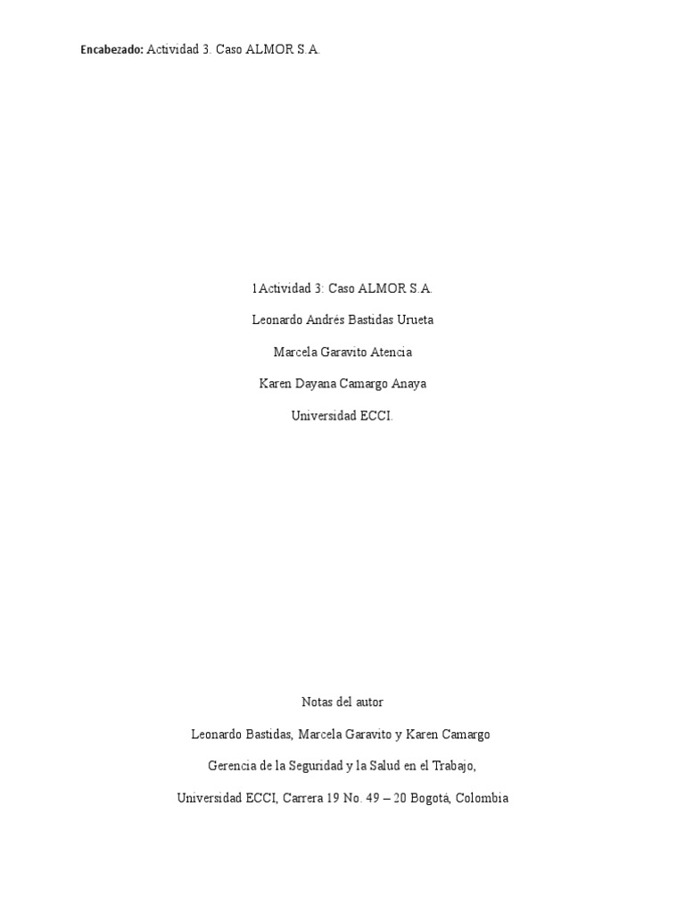 Actividad 3 Caso ALMOR S.A | PDF | Planificación | Sicología