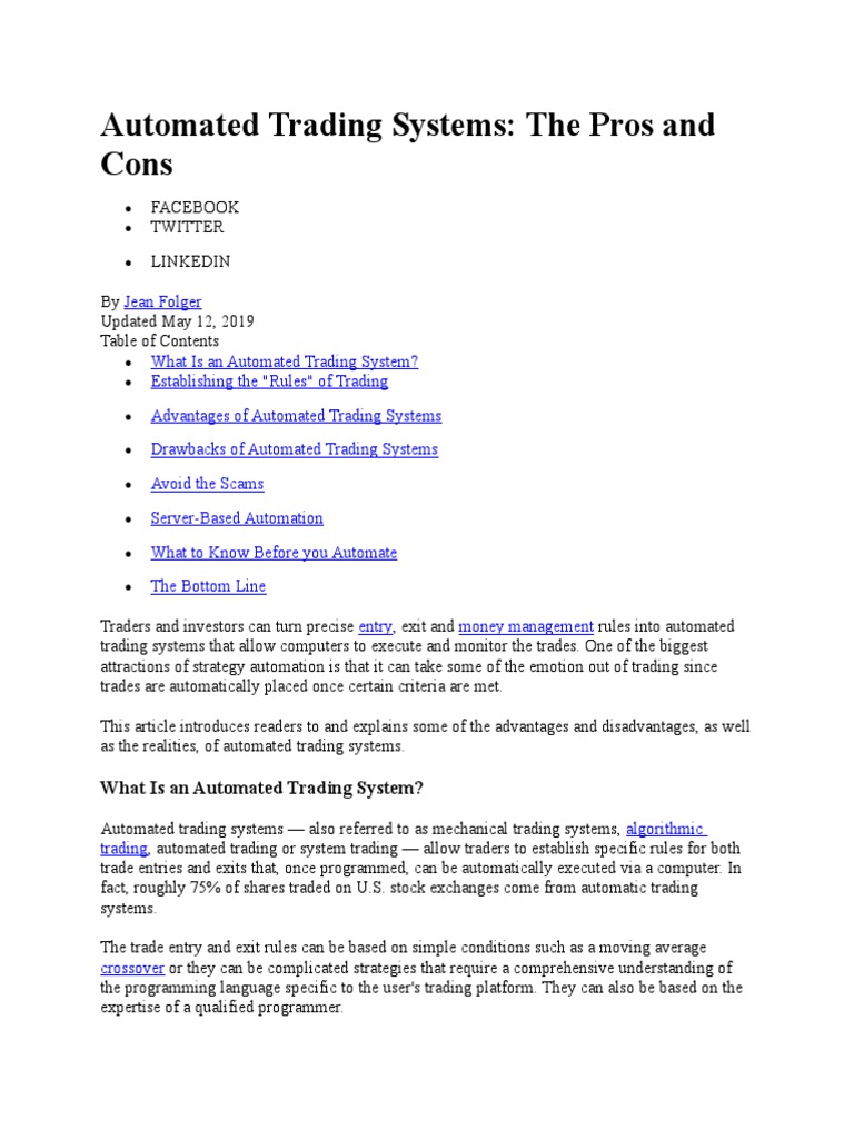 Automated Trading Systems The Pros and Cons | PDF | Algorithmic Trading ...