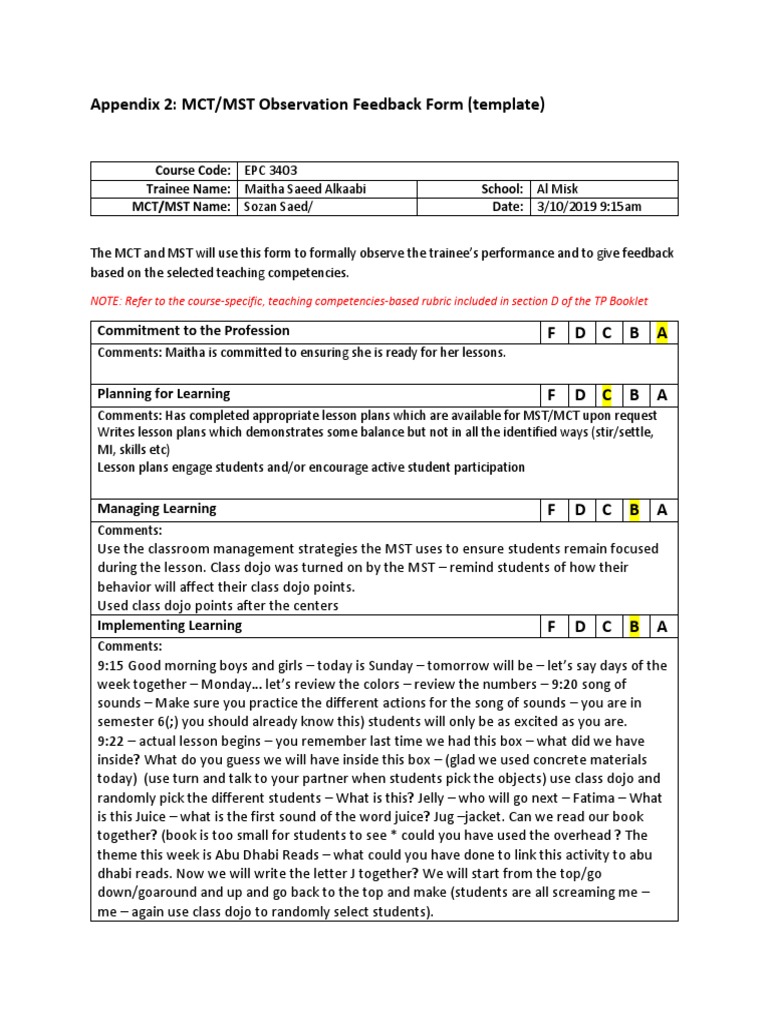 Maitha MCT Observation 2 Letter J | PDF | Classroom Management | Lesson ...