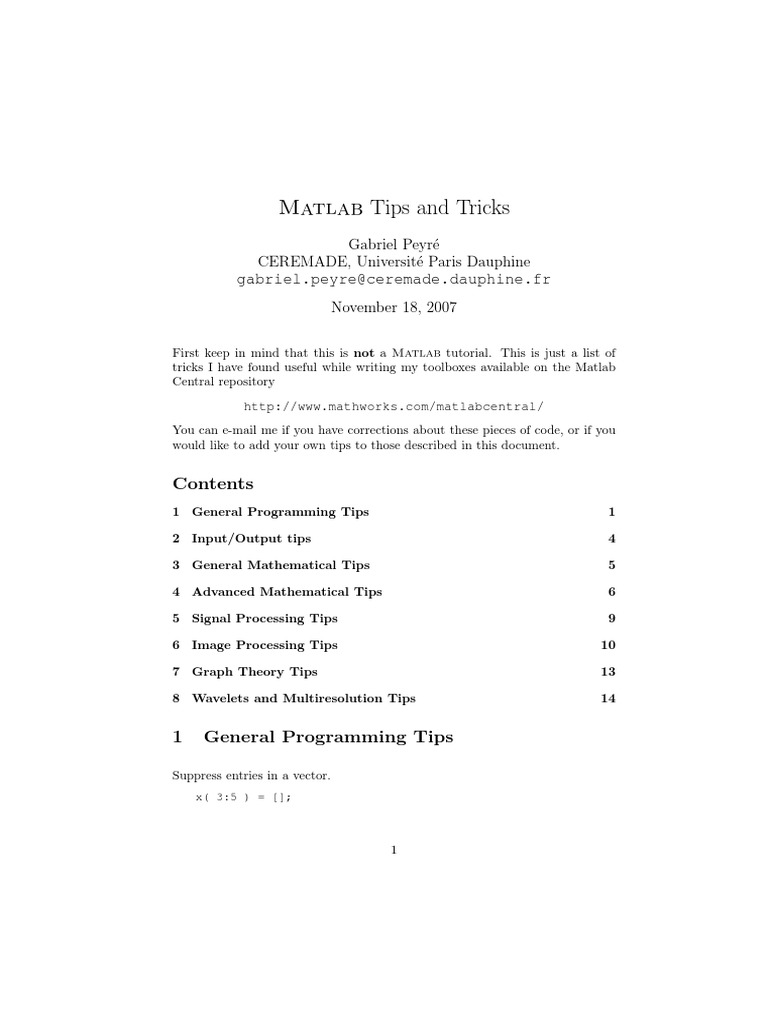 Matlab Tips and Tricks for Processing Signals and Images | PDF | Matlab ...