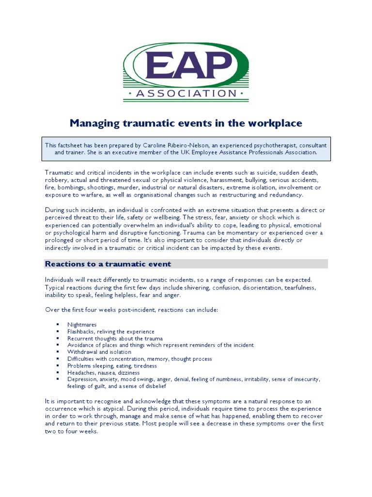 Managing Trauma at Work | PDF | Psychological Trauma | Posttraumatic ...