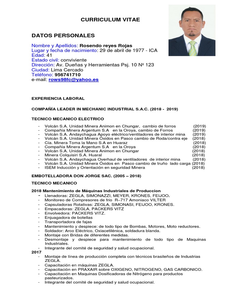 CV para Mina PDF | PDF | Lima | Soldadura