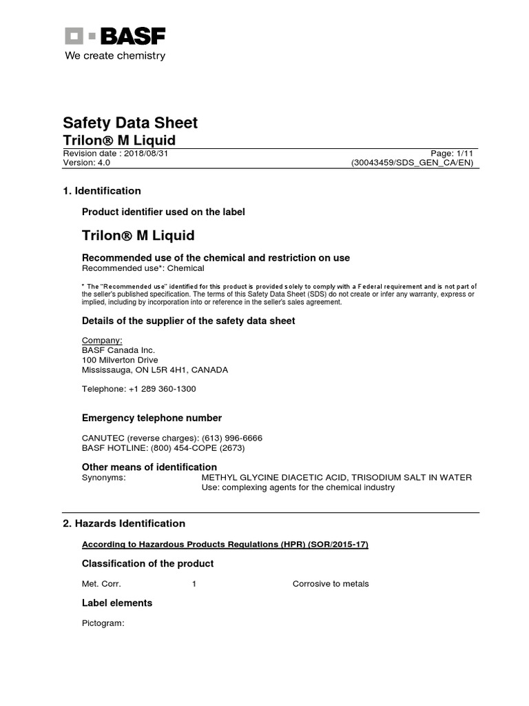 MSDS TRILON M LIQUID | Toxicity | Personal Protective Equipment