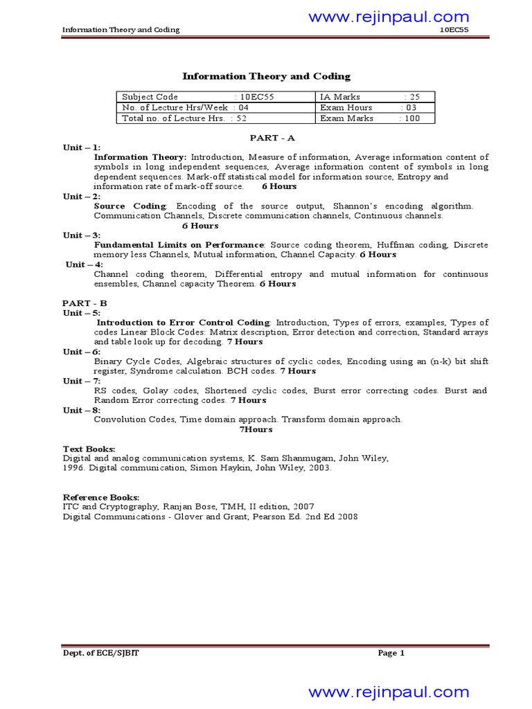 Ece V Information Theory And Coding 10ec55 Notes Pdf Pdf Code Information