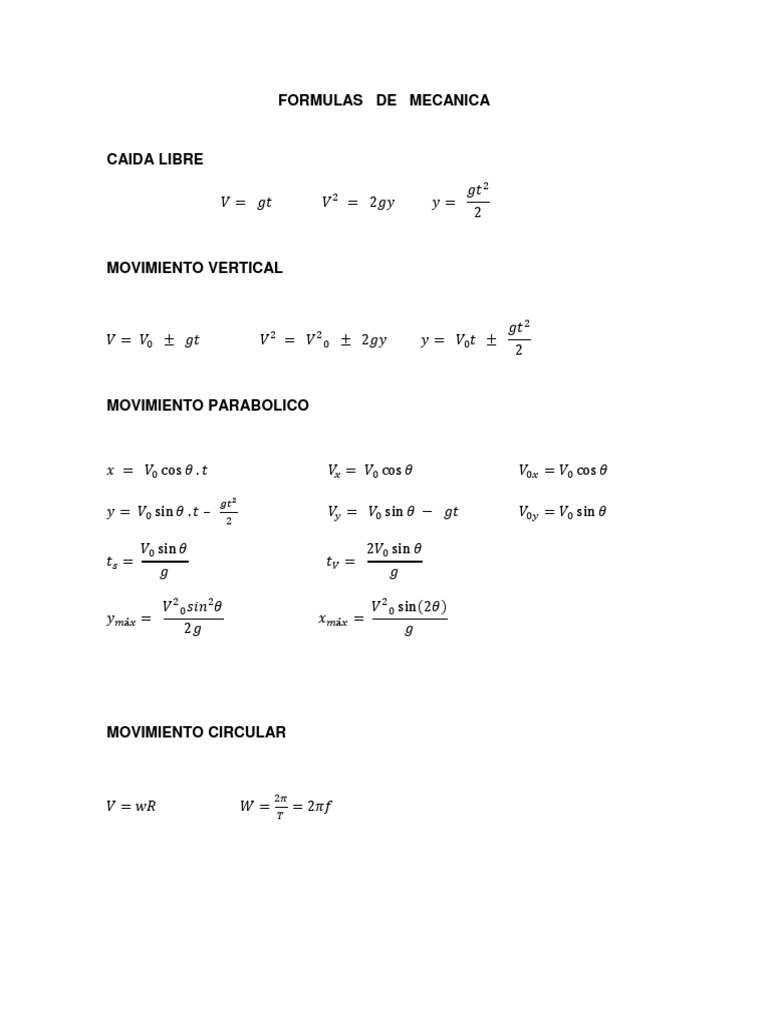 Formulas de Mecanica | PDF