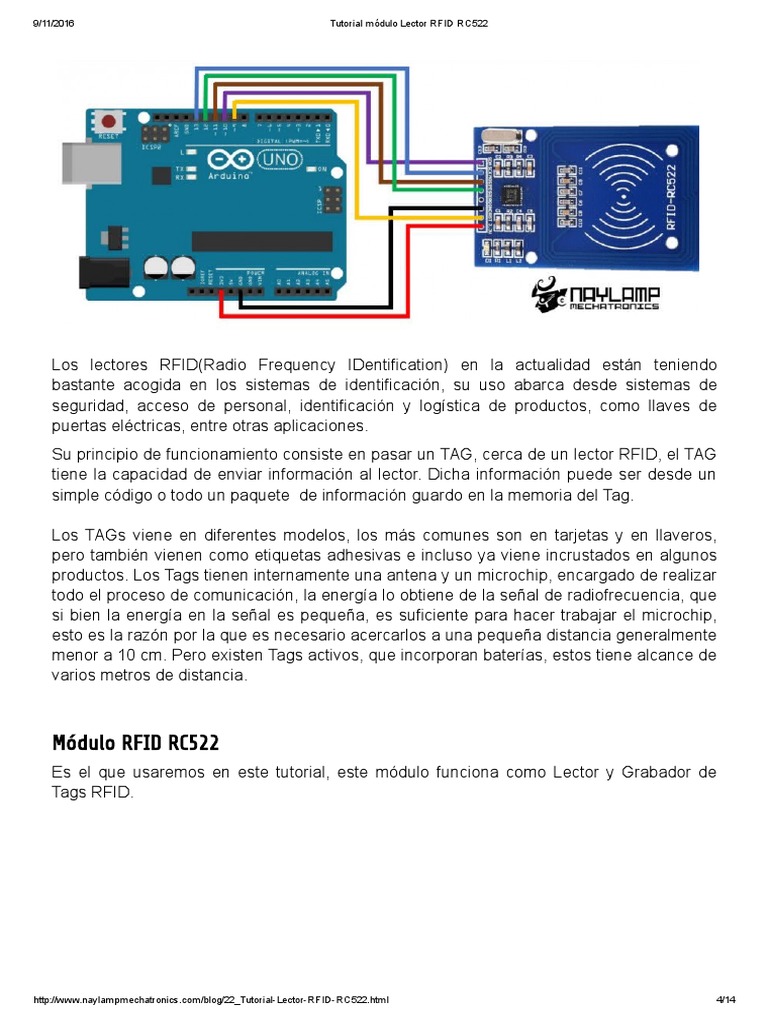 Tutorial Módulo Lector RFID RC522 | PDF | Identificación de frecuencia de radio | Tecnología de ...