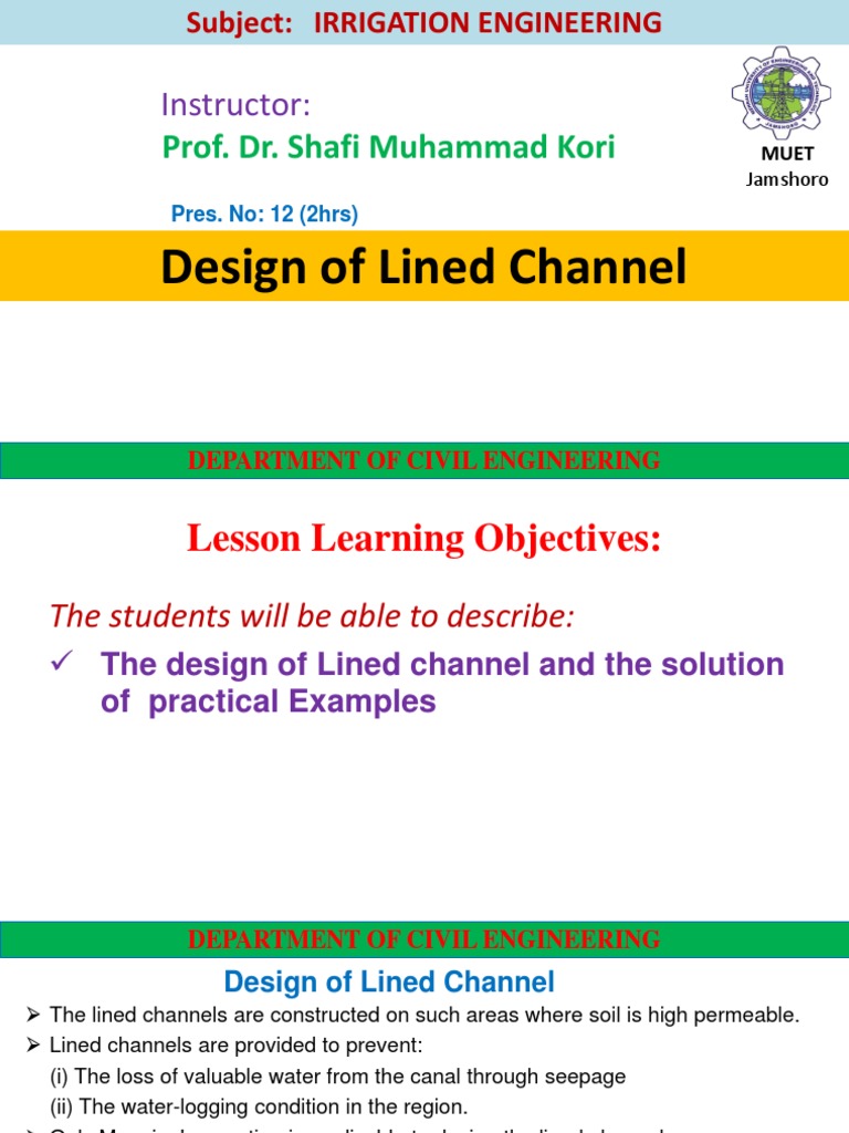 Pres. 13 (2hrs) - Lined Channel | PDF | Mechanics | Physics