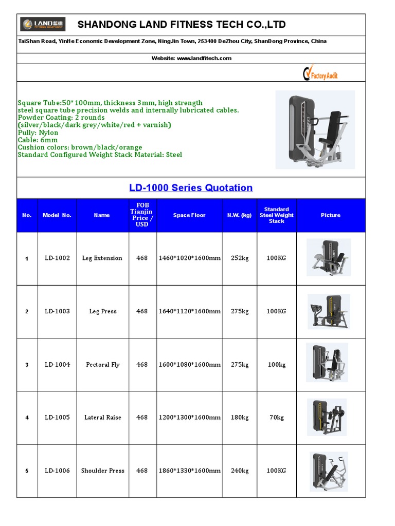 Shandong Land Fitness Tech Co.,Ltd: LD-1000 Series Quotation | PDF | Nature