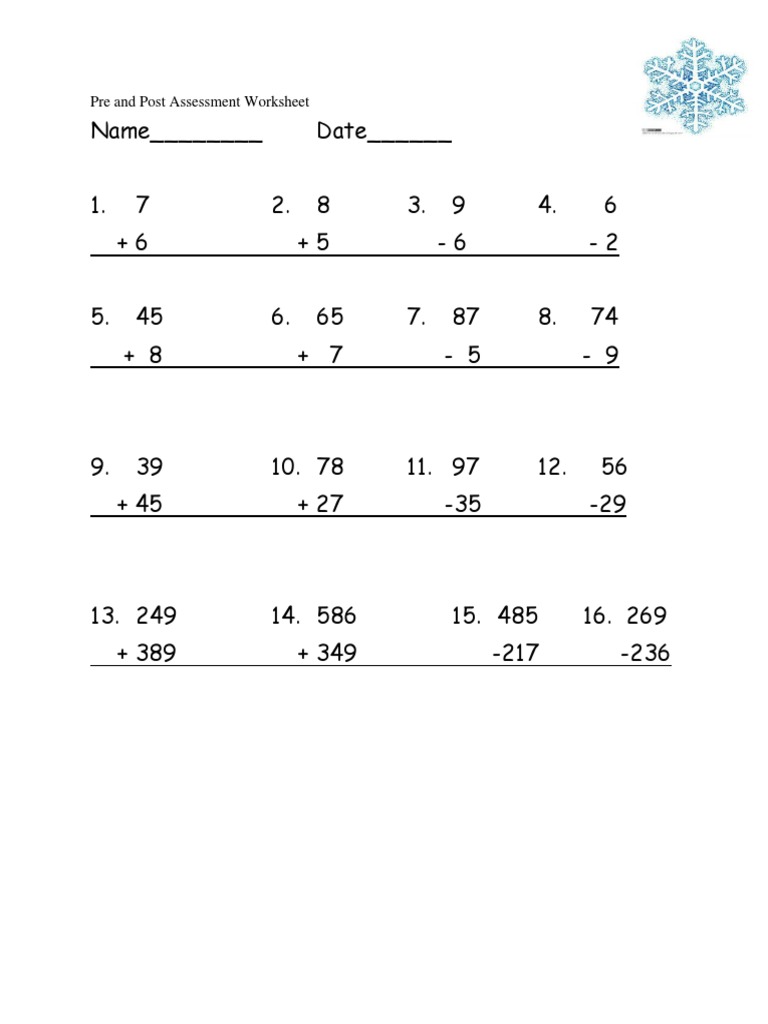 Pre and Post Assessment Worksheet | PDF