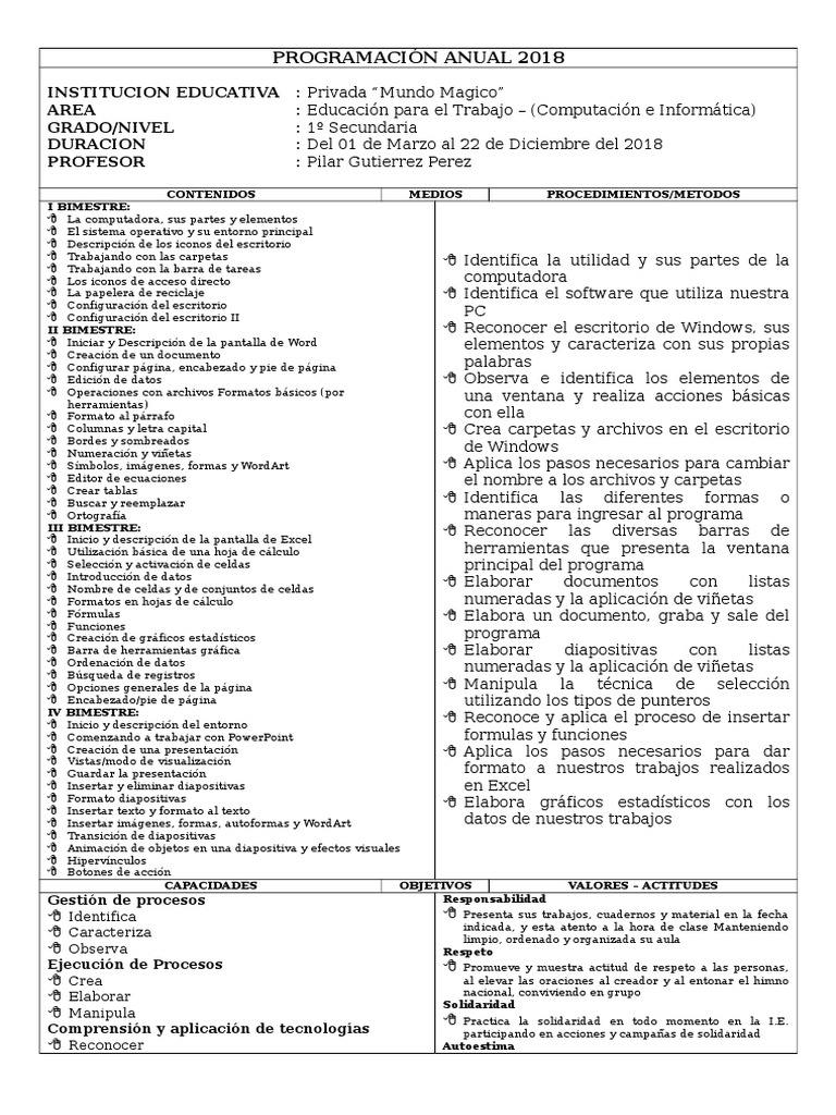 Programacion Anual de Computacion Secundaria | PDF | Lenguaje de programación | Php