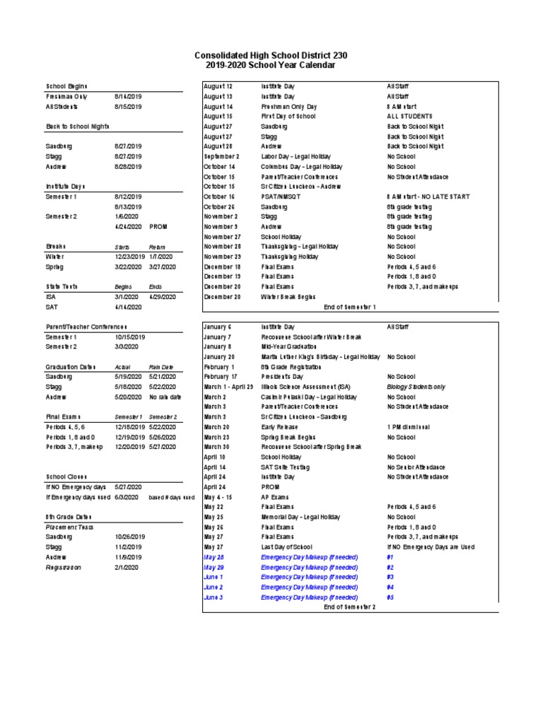 2019-2020 School Year Calendar | PDF | Academic Term | Holidays