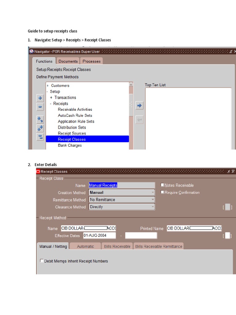 Guide To Setup Receipts Class 1. Navigate: Setup Receipts Receipt ...