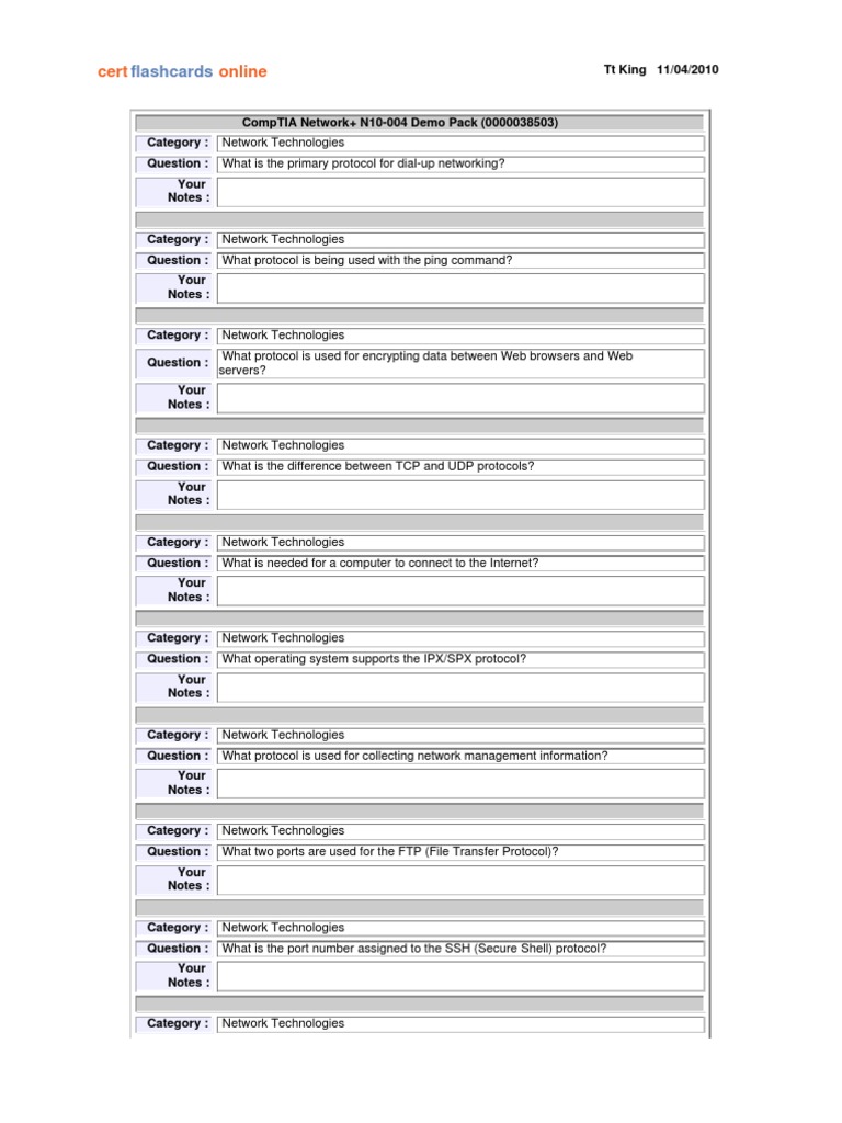 Network Flashcards | PDF | Port (Computer Networking) | Ip Address