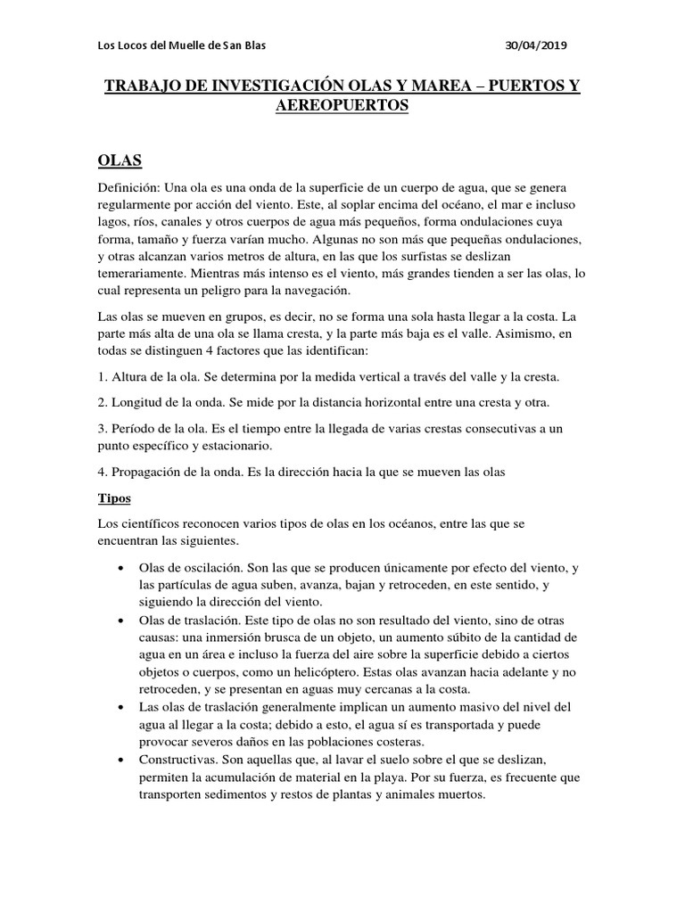 Trabajo de Investigación Olas y Marea | PDF | Marea | Herida