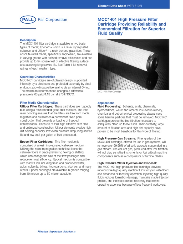 MCC1401 High Pressure Filter Cartridge Providing Reliability and ...