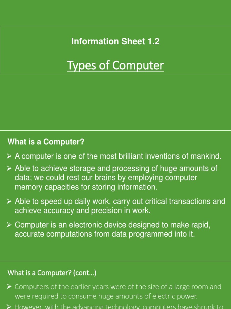 Information Sheet 1.2: Types of Computer | PDF | Microcomputers | Personal Computers