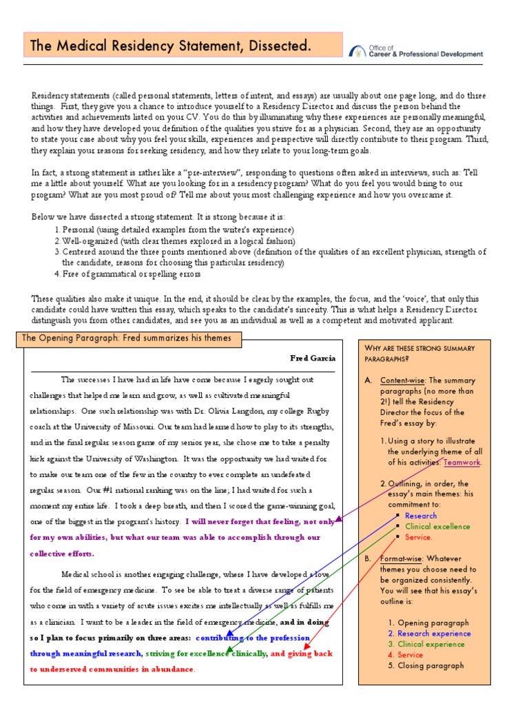 Medical Residency Personal Statement Dissected Sample1 | PDF | Clinical Trial | Residency (Medicine)