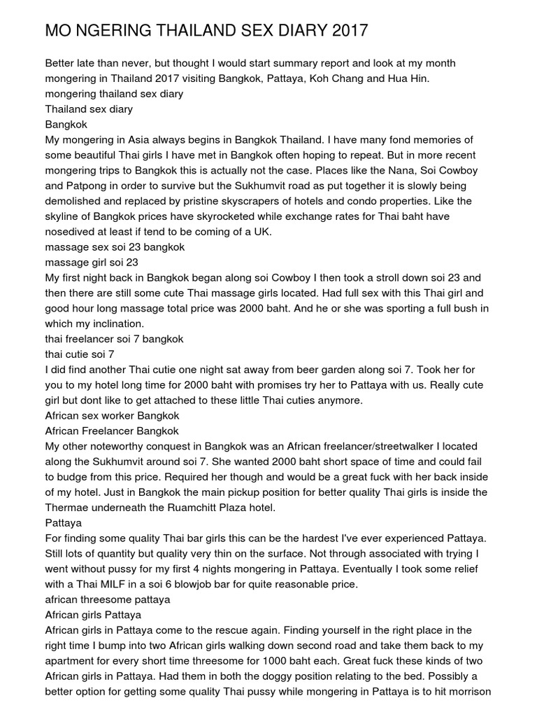 Mo Ngering Thailand Sex Diary 2017 Pdf Pattaya Violence