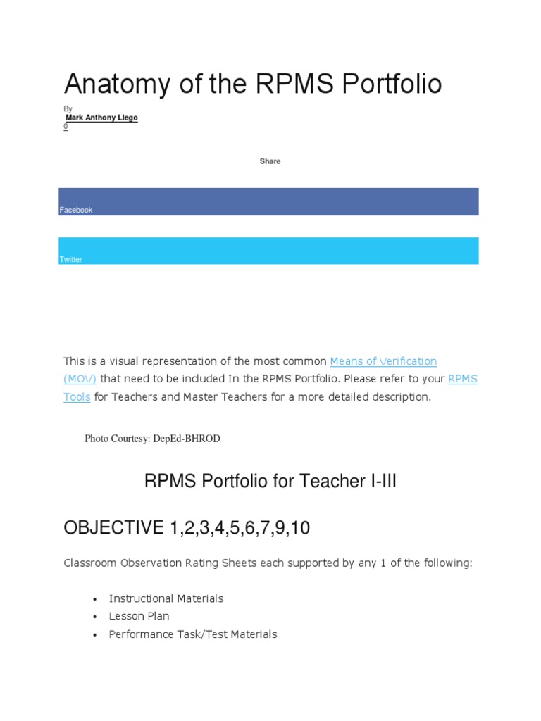 Anatomy of The RPMS Portfolio | PDF | Lesson Plan | Classroom
