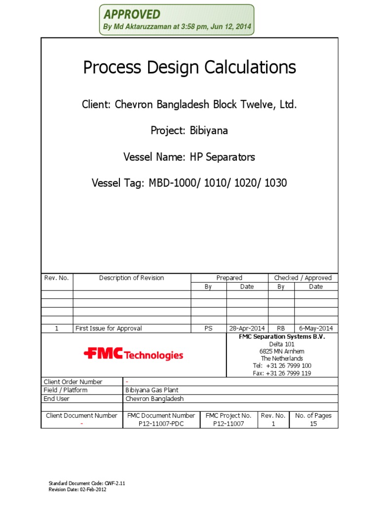 HP Separator Process Design for Chevron | PDF | Drop (Liquid) | Surface ...